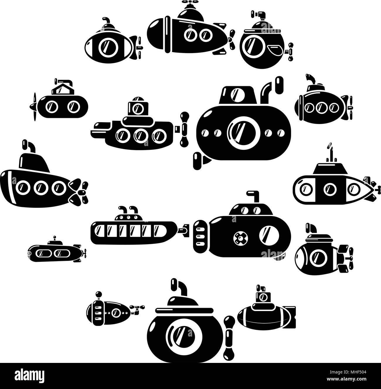 Submarine icons set. Simple illustration of 16 submarine vector icons ...