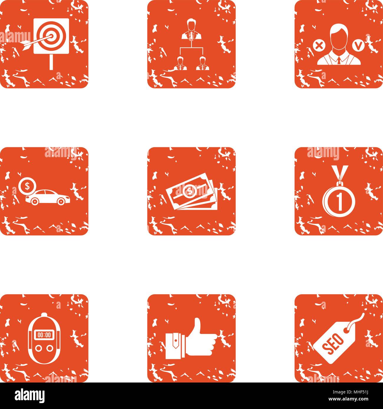 Cash upgrade icons set. Grunge set of 9 cash upgrade vector icons for ...