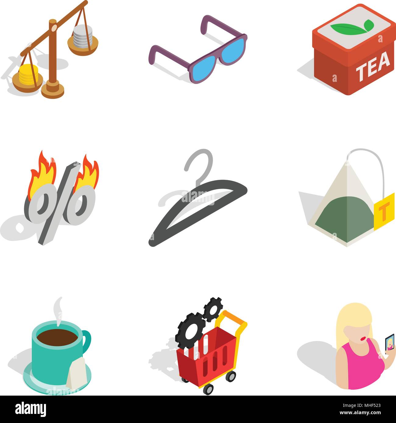 Business dame icons set. Isometric set of 9 business dame vector icons ...