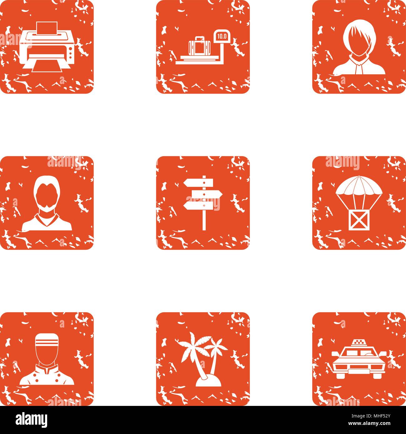 Tropical countryside icons set. Grunge set of 9 tropical countryside ...