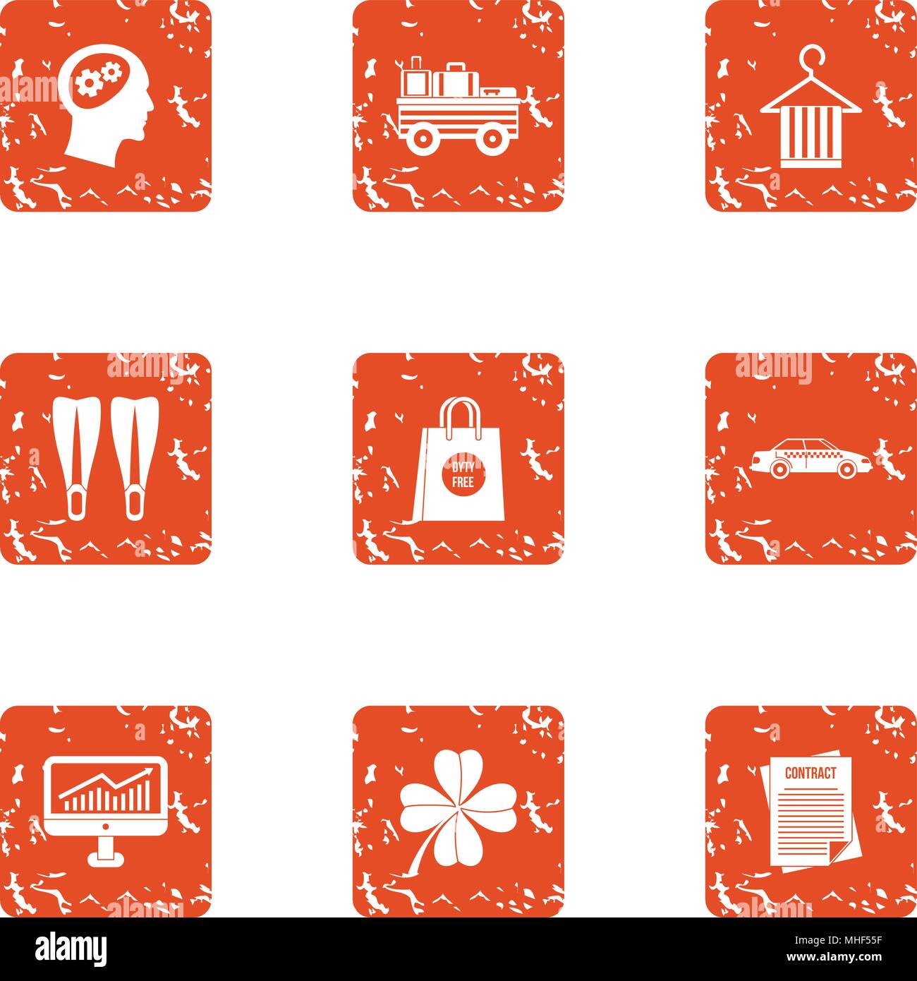 Contract icons set. Grunge set of 9 contract vector icons for web ...