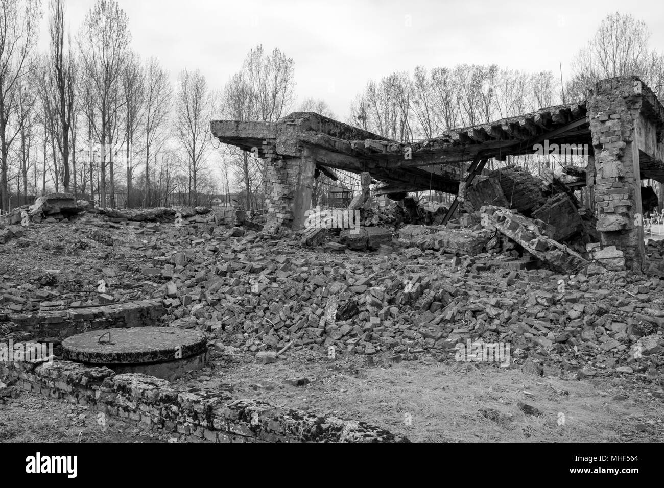 Photograph of the remains of crematorium at Auschwitz Birkenau Nazi ...