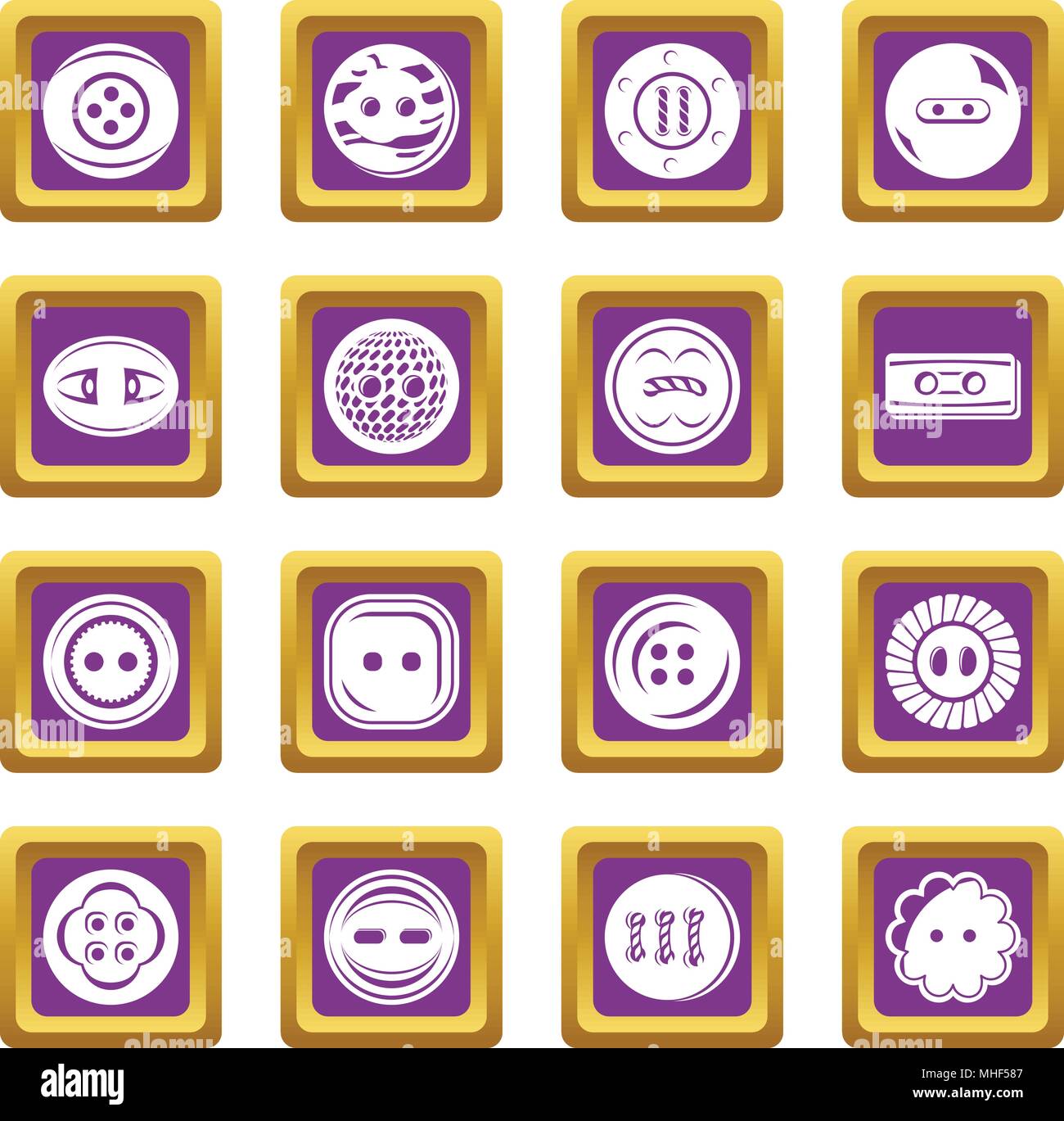 Clothes button icons set vector purple square isolated on white ...