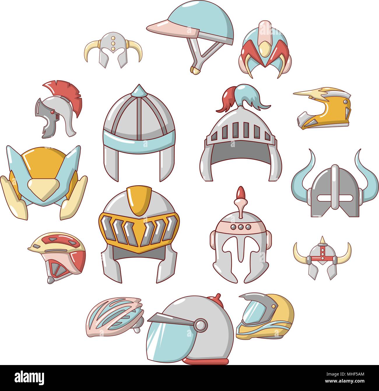 Helmet icons set. Cartoon illustration of 16 helmet vector icons for ...