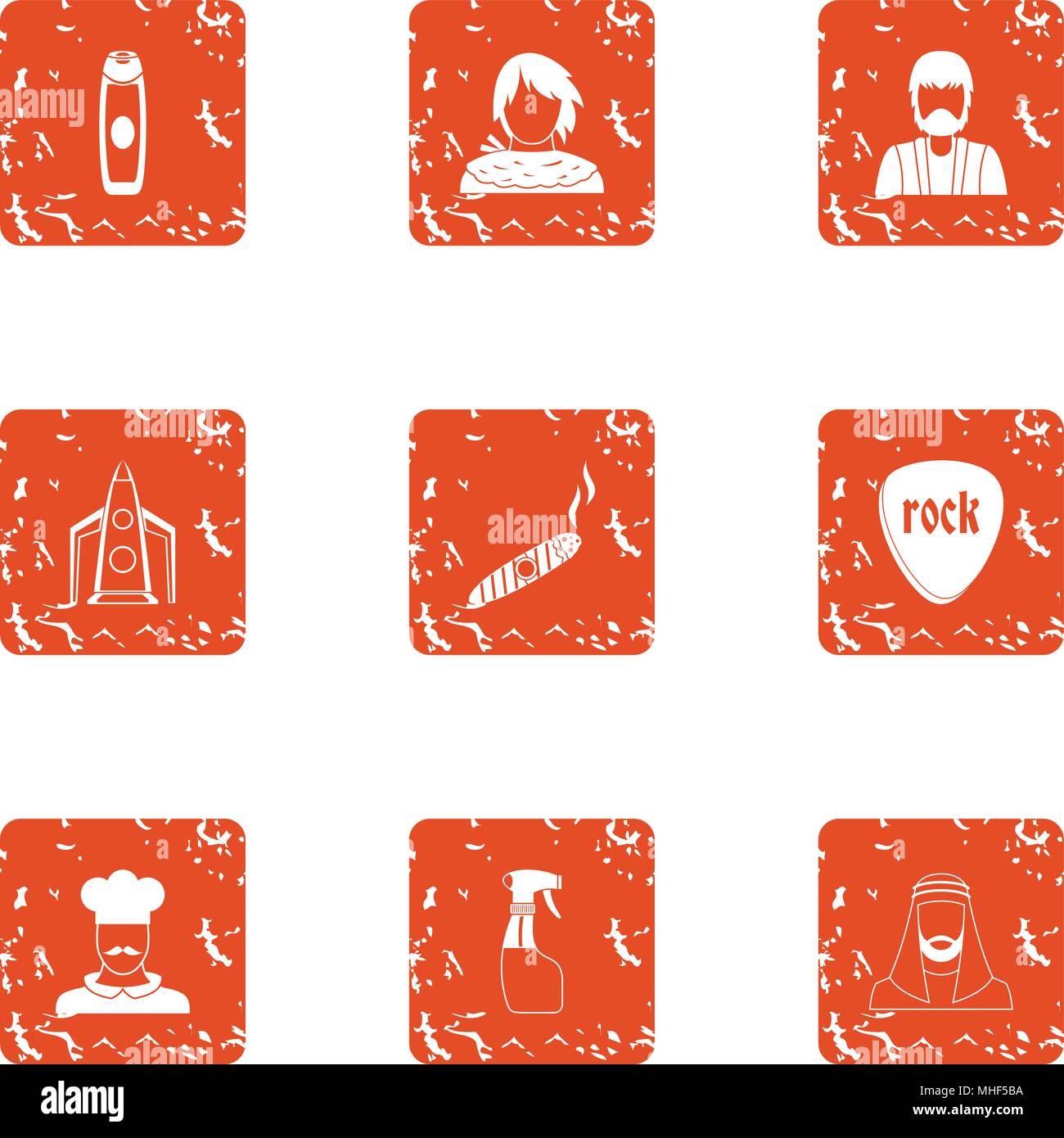Service gang icons set. Grunge set of 9 service gang vector icons for ...
