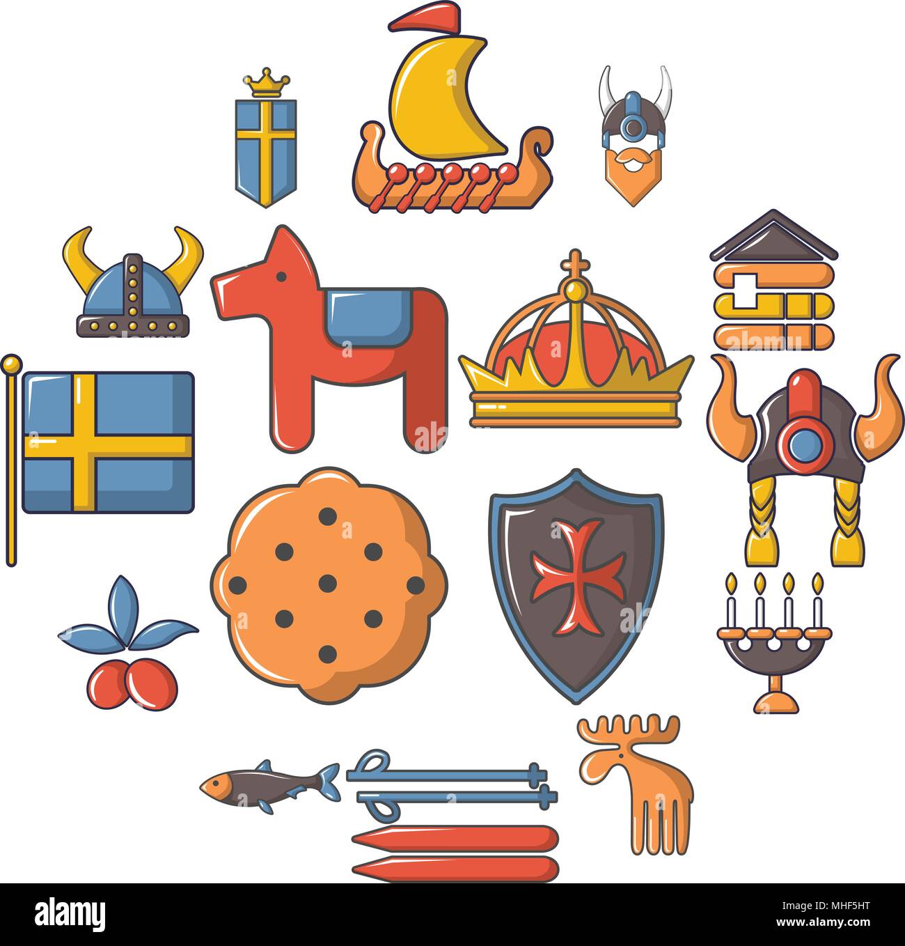 Sweden travel icons set. Cartoon illustration of 16 sweden travel ...