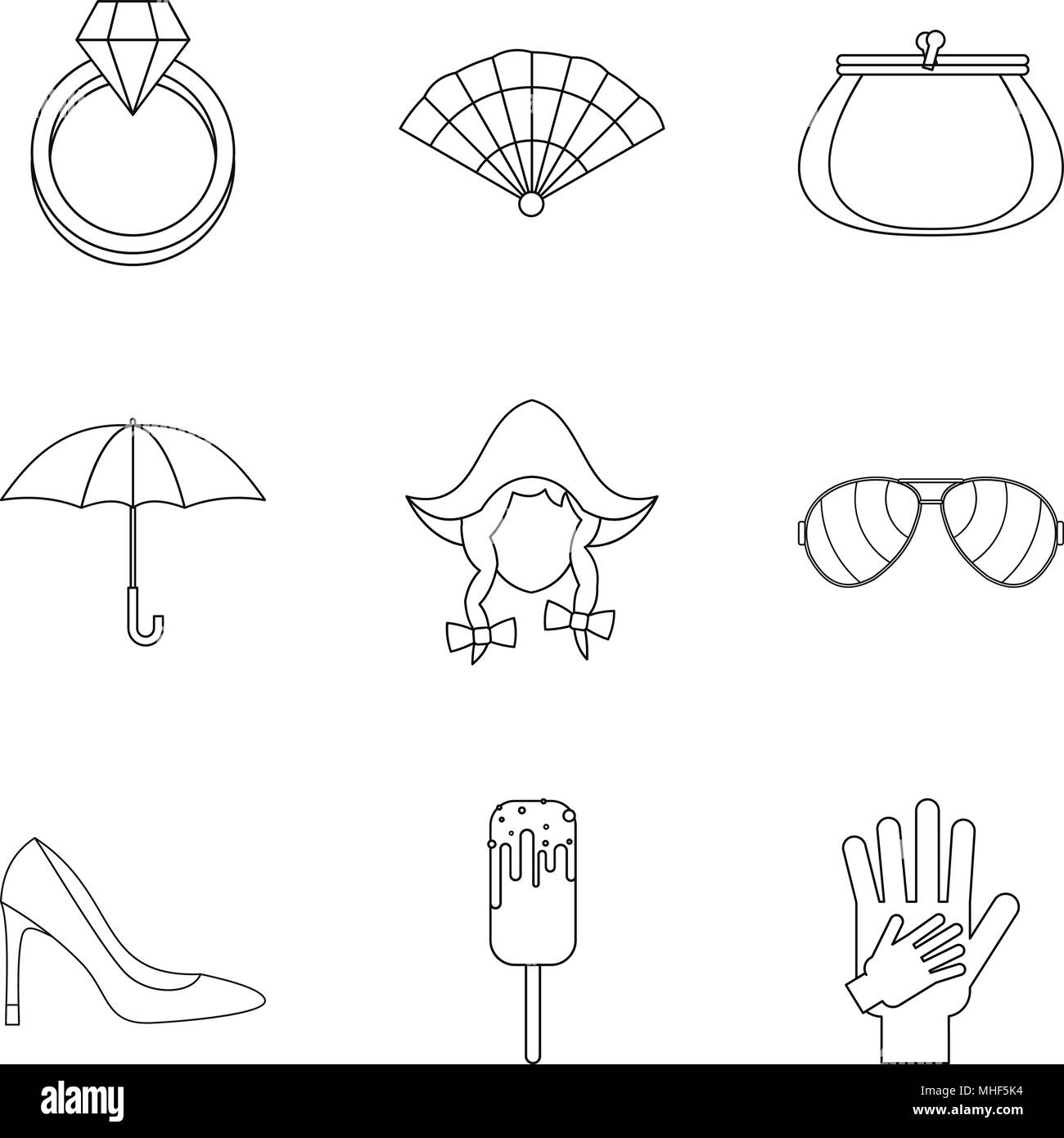 Dear lady icons set. Outline set of 9 dear lady vector icons for web ...