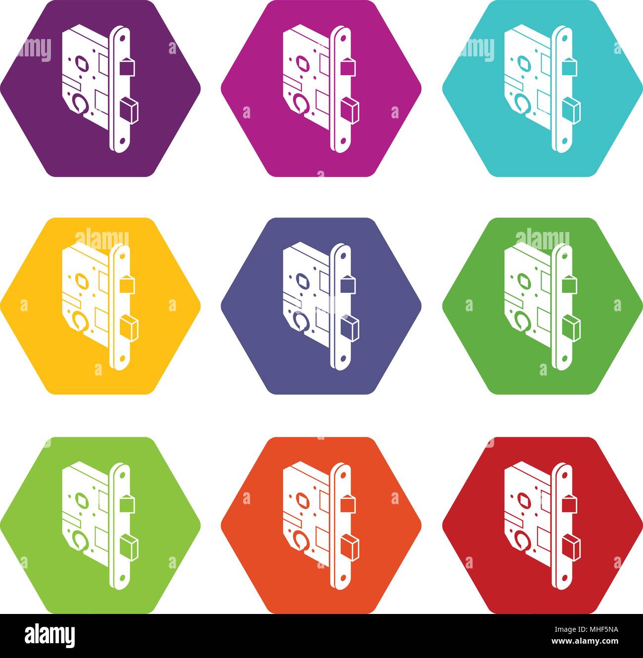 Standard door lock icons 9 set coloful isolated on white for web Stock ...