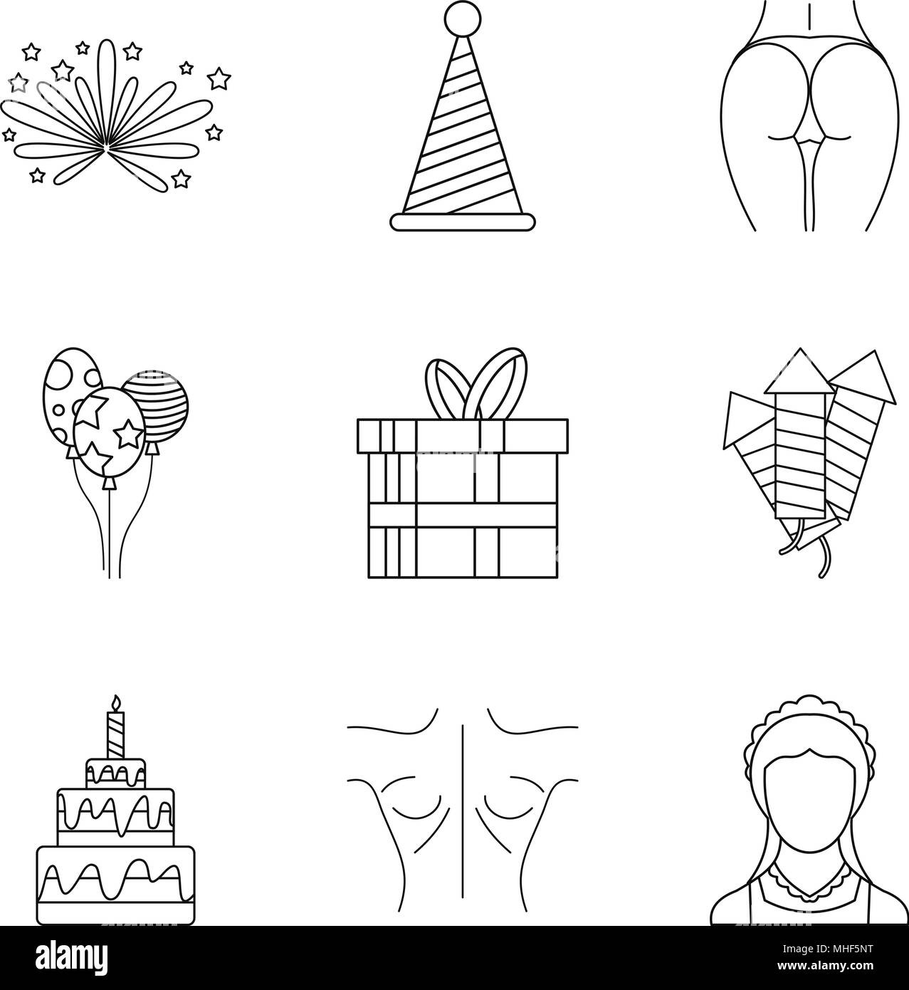 Milady icons set. Outline set of 9 milady vector icons for web isolated ...