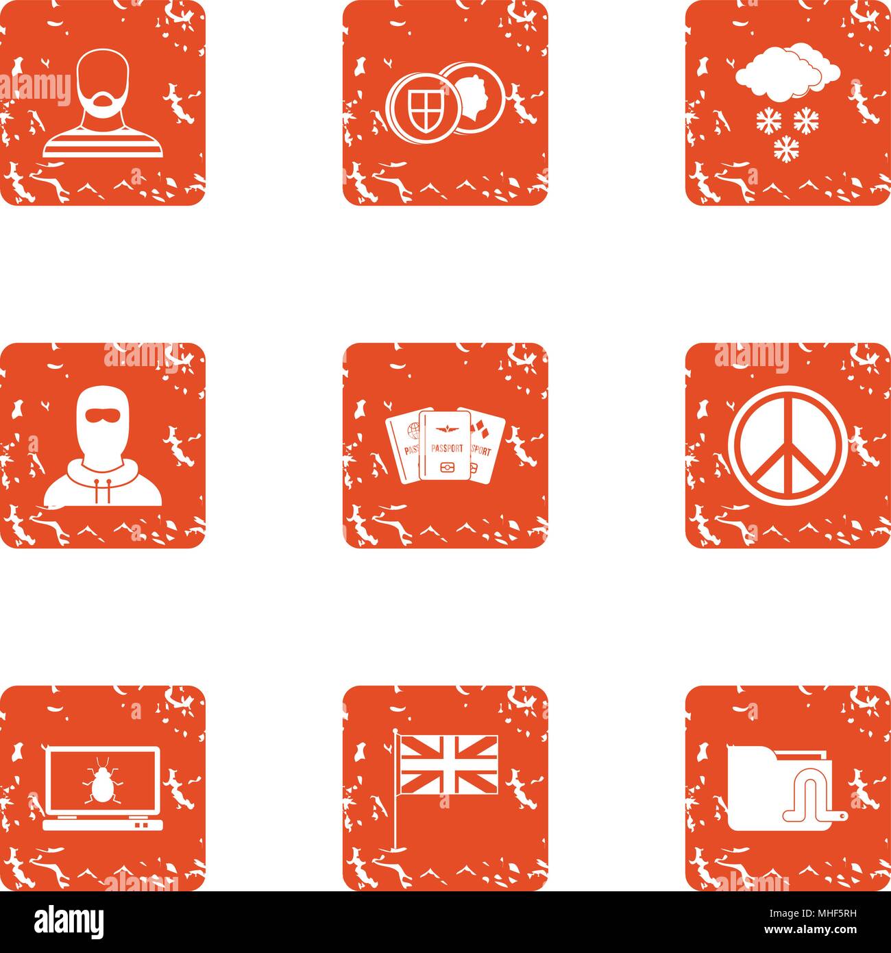 Peaceful people icons set. Grunge set of 9 peaceful people vector icons ...