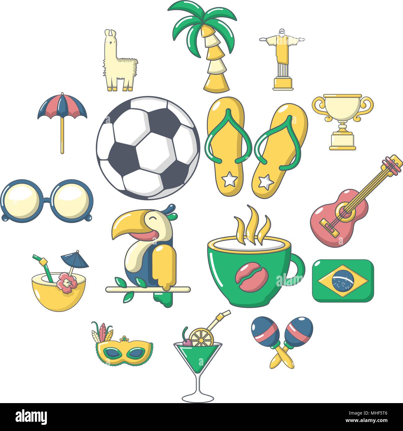 Brasil travel icons set. Cartoon illustration of 16 Brasil travel ...