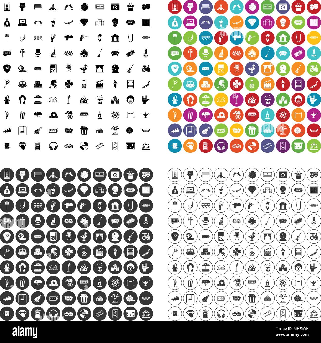 100 recreational activities icons set vector in 4 variant for any web ...
