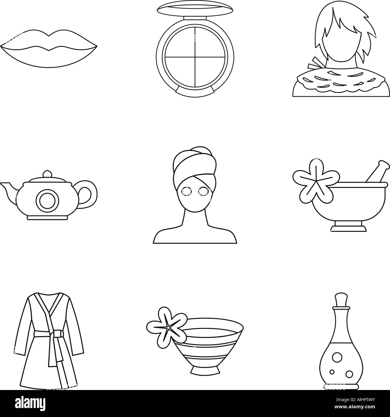 Woman pleasure icons set. Outline set of 9 woman pleasure vector icons ...