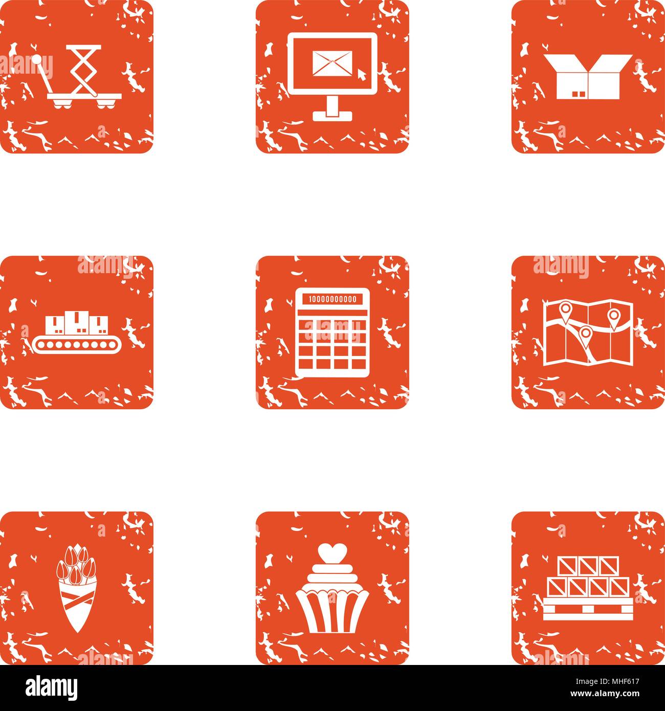 Distribution icons set. Grunge set of 9 distribution vector icons for ...