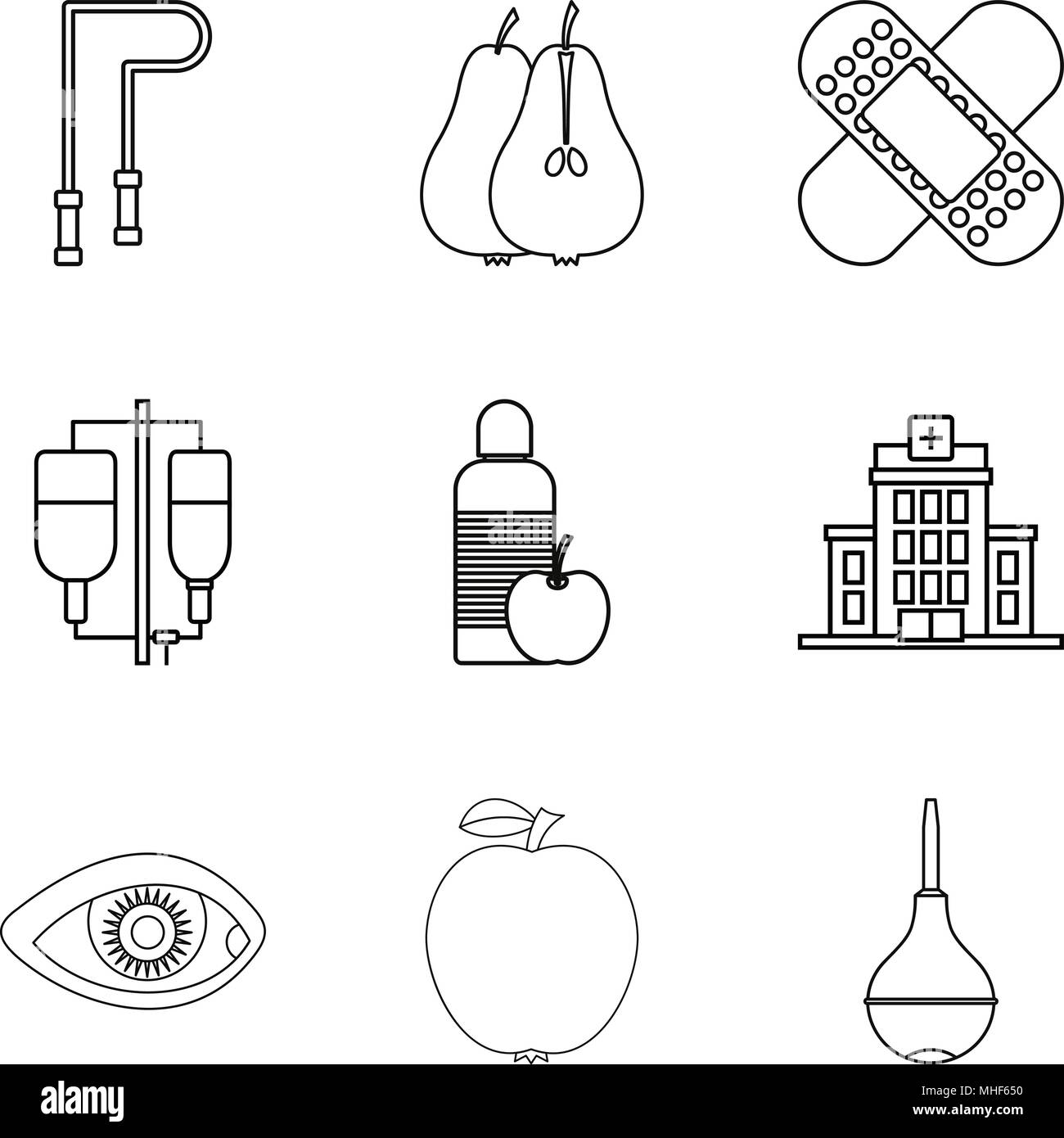 Girl health icons set. Outline set of 9 girl health vector icons for ...