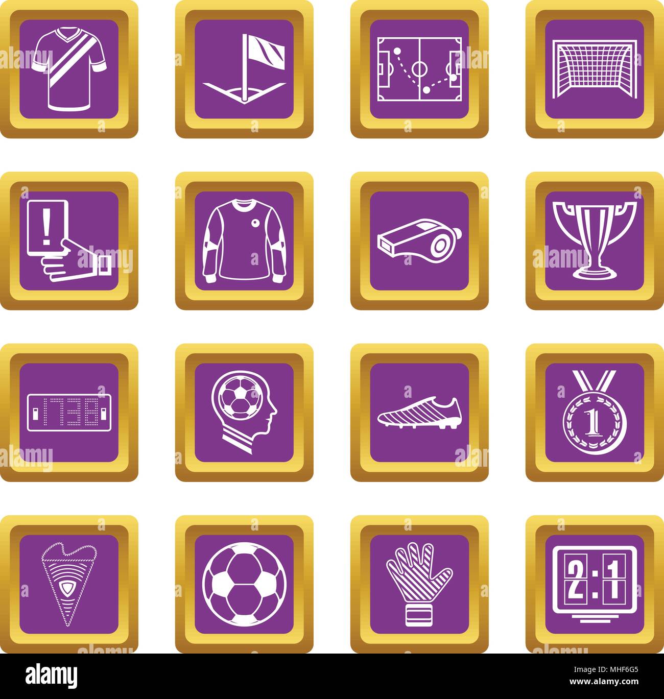 Soccer football icons set vector purple square isolated on white ...