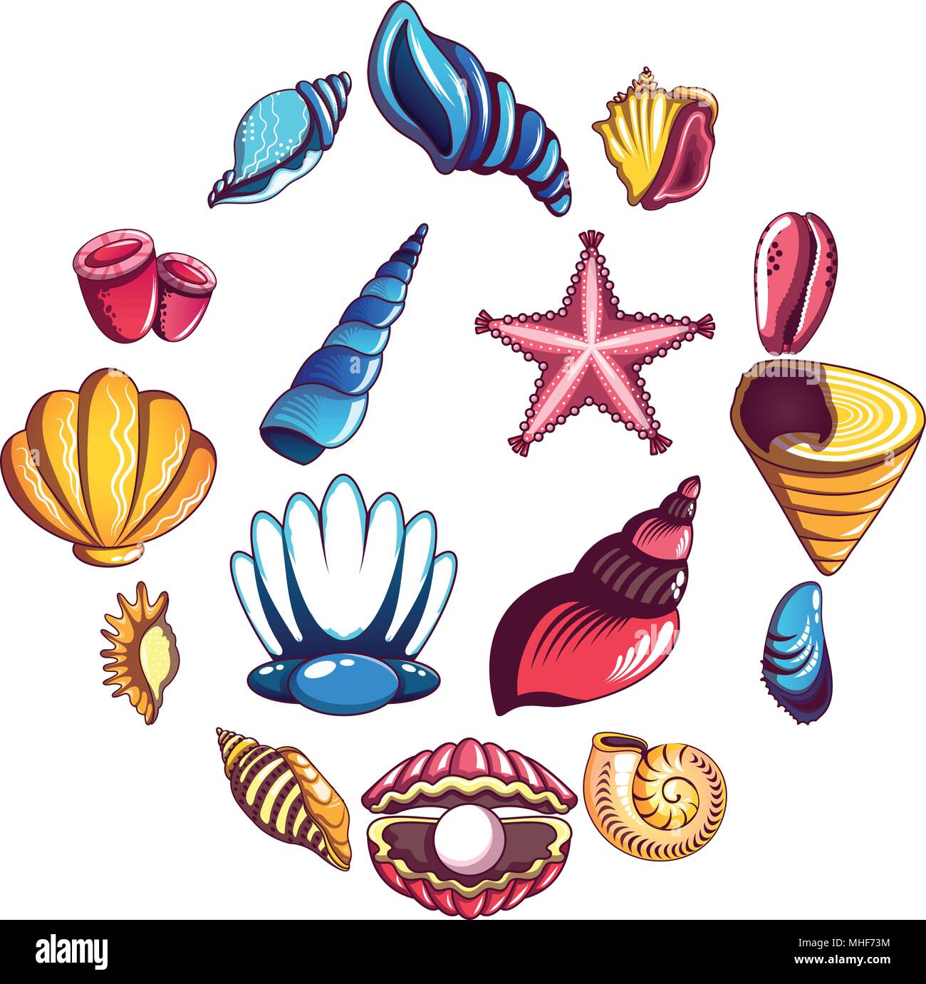 Tropical sea shell icons set, cartoon style Stock Vector Image & Art ...