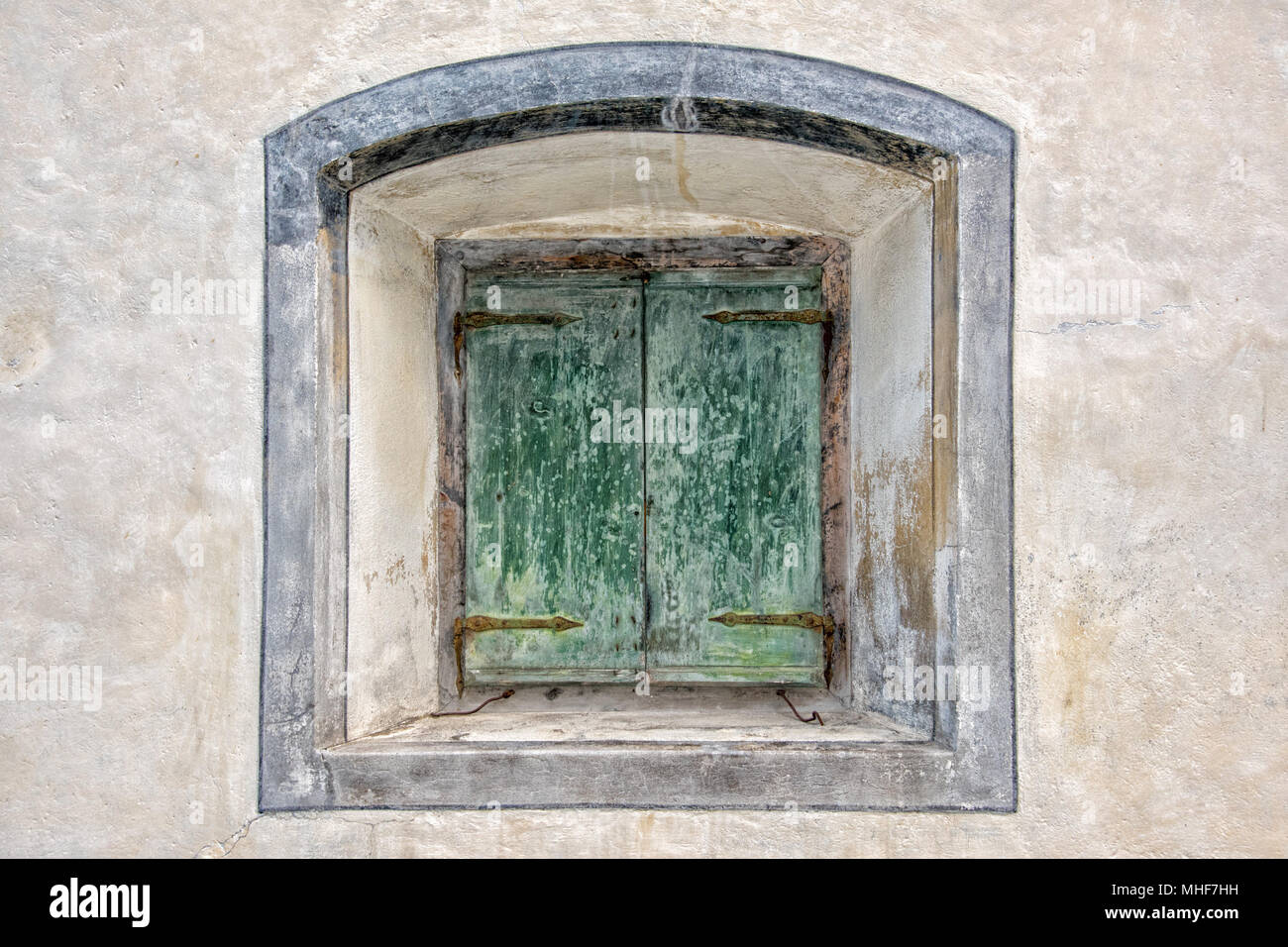 old wood window on the house wall Stock Photo - Alamy