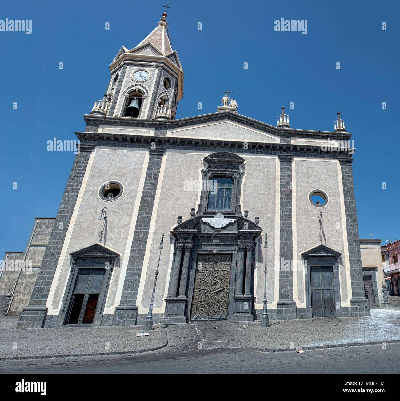 Pedara village in Sicily lava church near etna volcano Stock Photo - Alamy