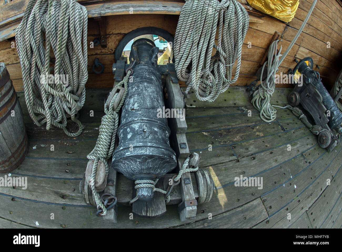 cannon on sail ship detail Stock Photo - Alamy