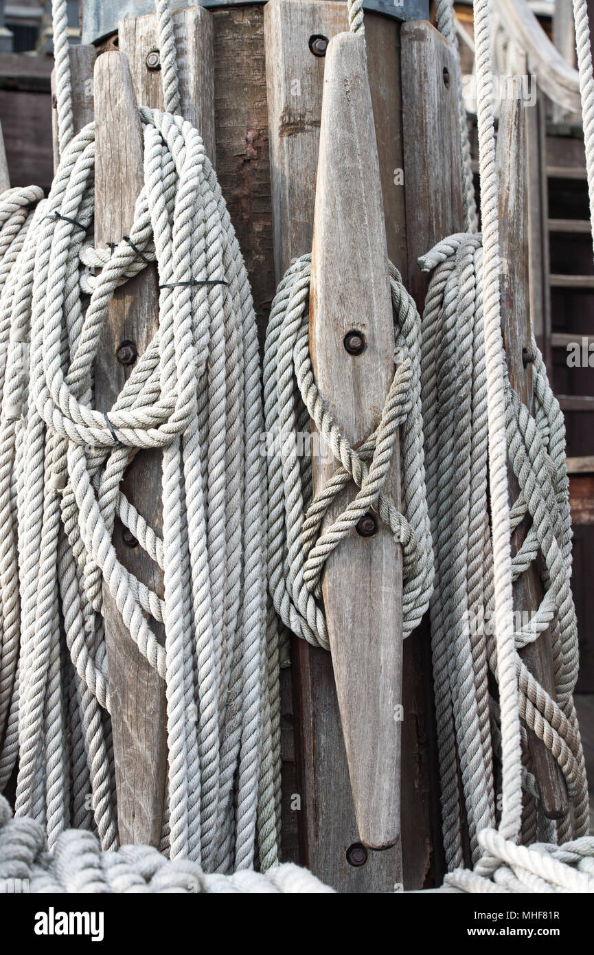 old pirate vessel detail of shroud and rope Stock Photo - Alamy