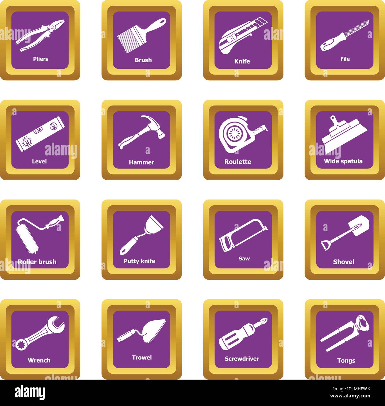 Building hand tool icons set purple square vector Stock Vector Image ...