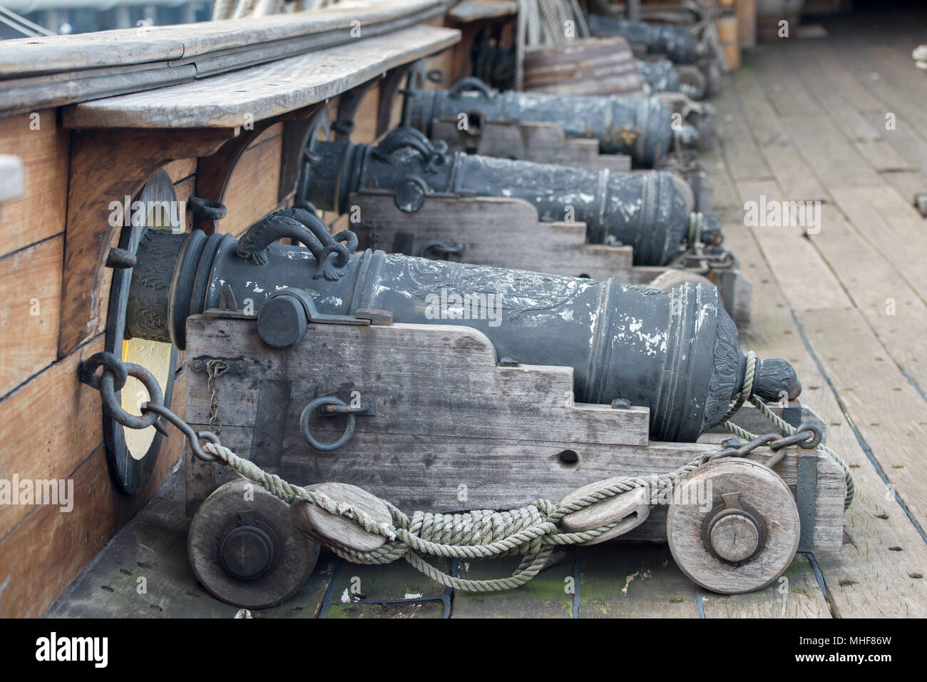 cannon on sail ship detail Stock Photo - Alamy