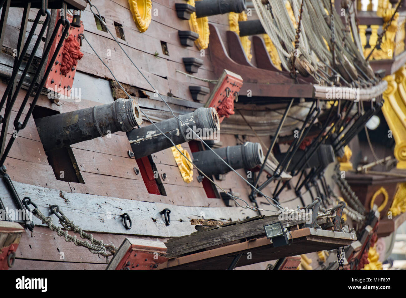cannon on sail ship detail Stock Photo - Alamy