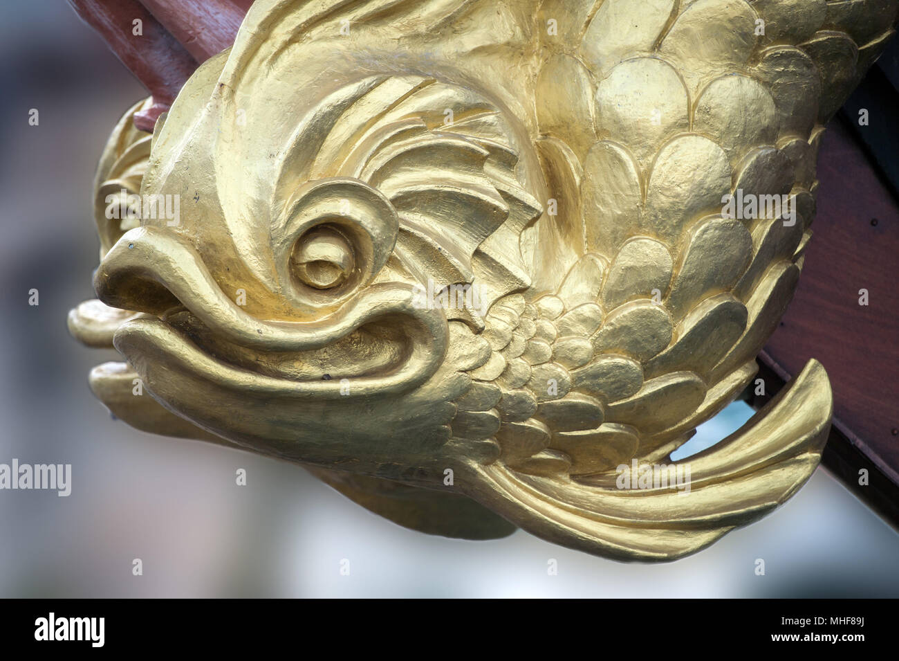 gold statues on pirate sail ship detail Stock Photo - Alamy