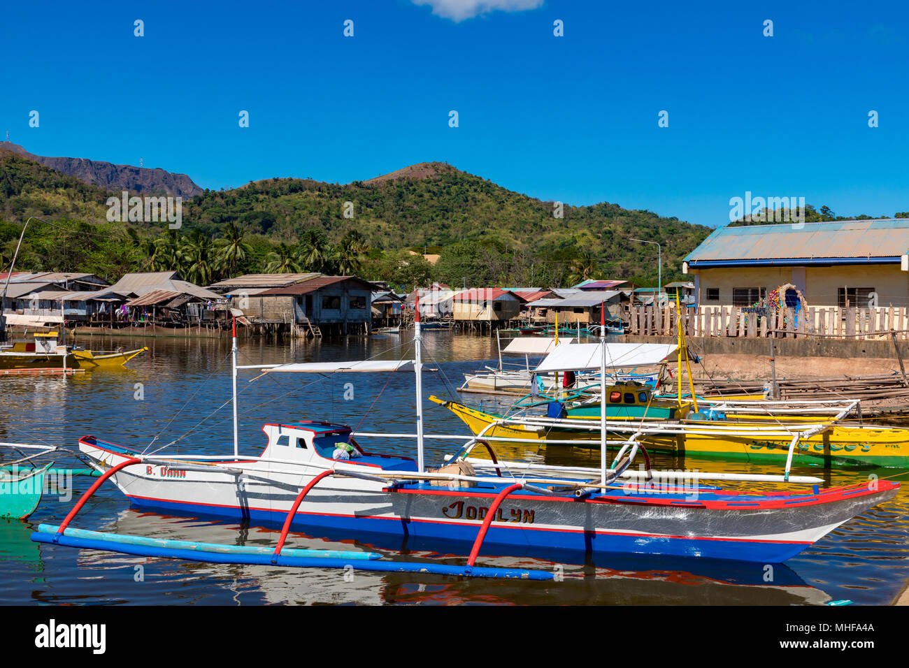 Coron Palawan Philippines April 11, 2018 Boats in the port of Coron ...