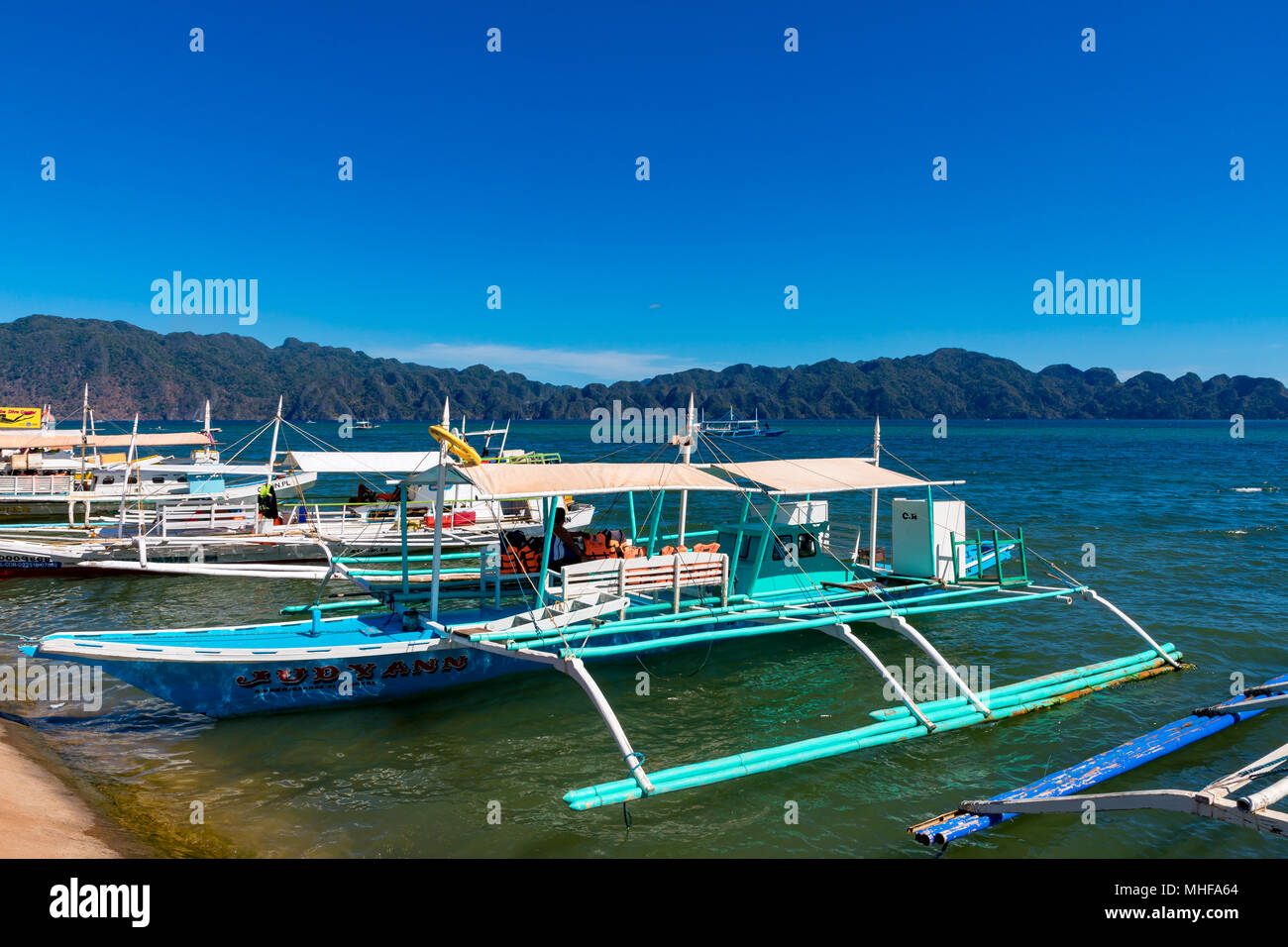 Coron Palawan Philippines April 11, 2018 Boats in the port of Coron ...