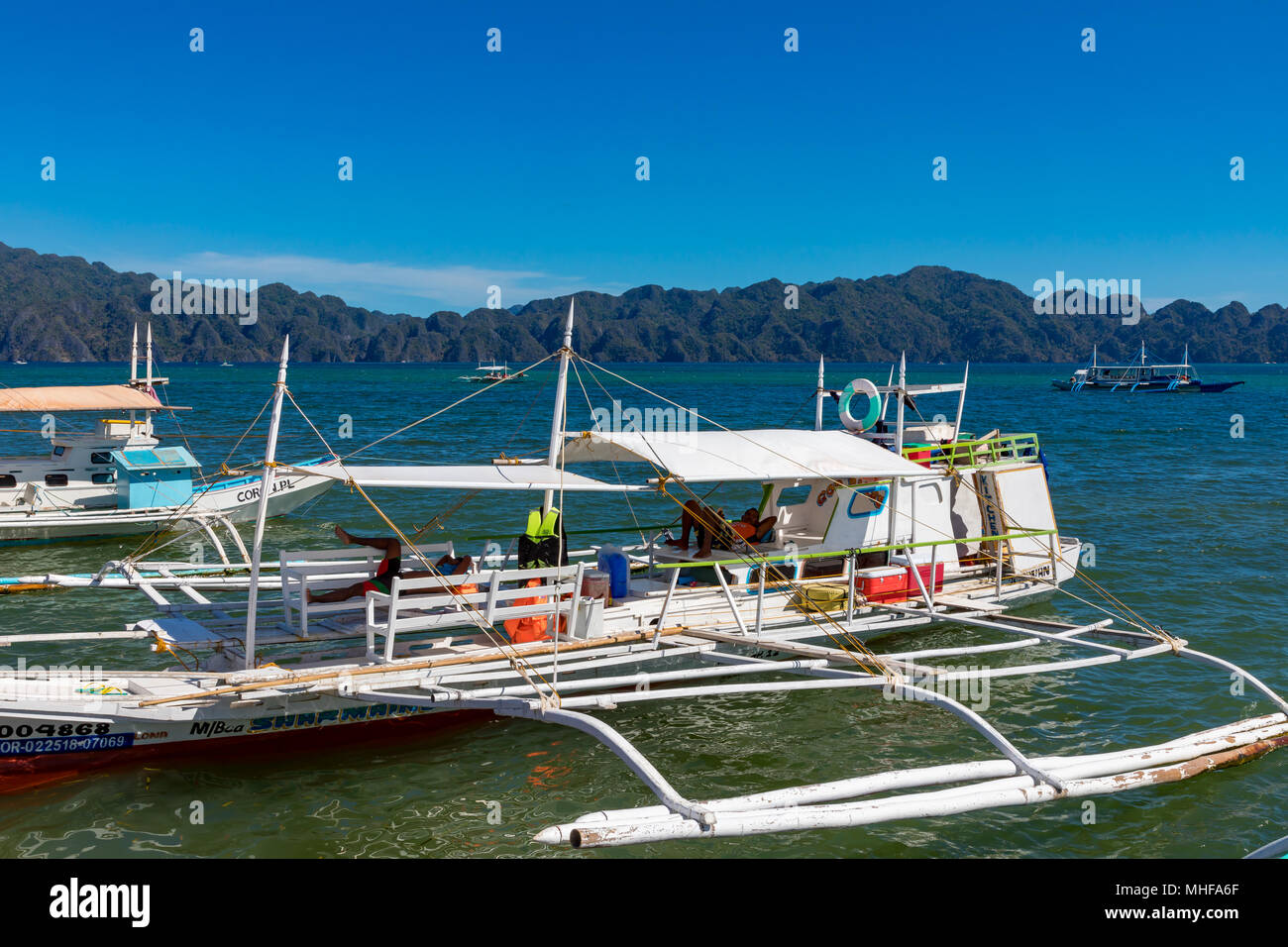 Coron Palawan Philippines April 11, 2018 Boats in the port of Coron ...
