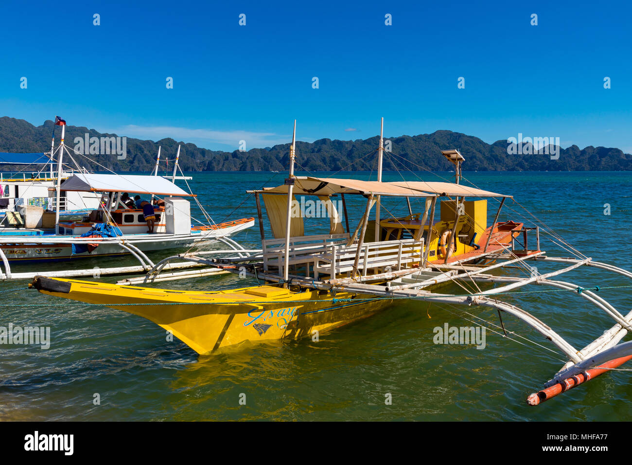 Coron Palawan Philippines April 11, 2018 Boats in the port of Coron ...