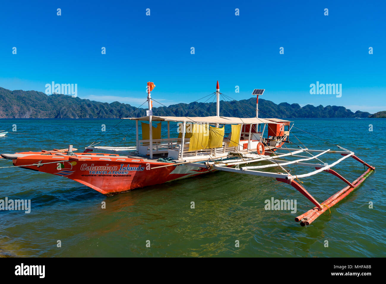 Coron Palawan Philippines April 11, 2018 Boats in the port of Coron ...