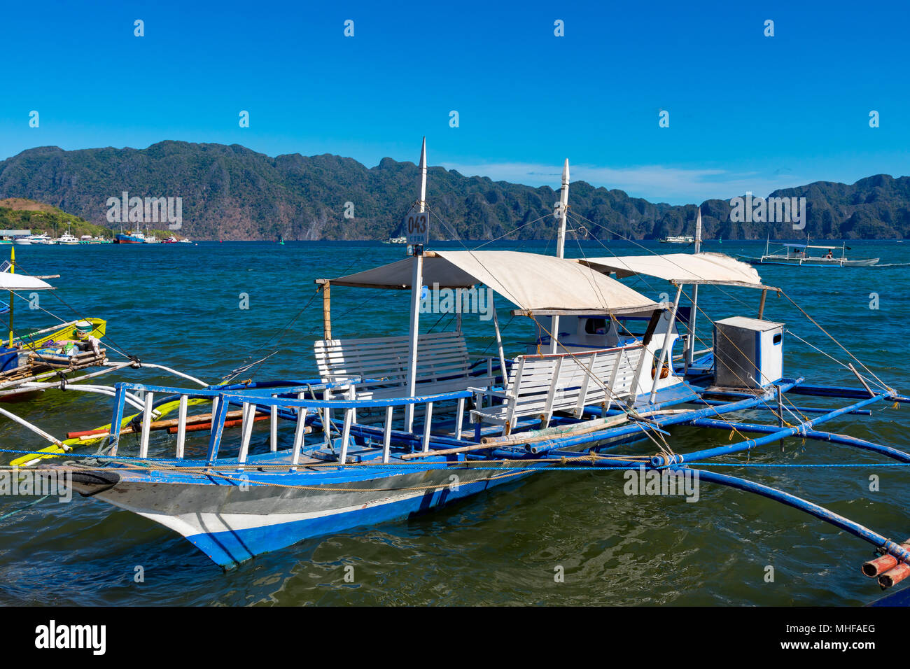 Coron Palawan Philippines April 11, 2018 Boats in the port of Coron ...