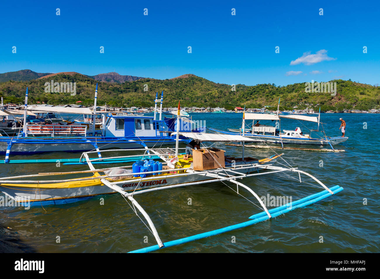 Coron Palawan Philippines April 11, 2018 Boats in the port of Coron ...