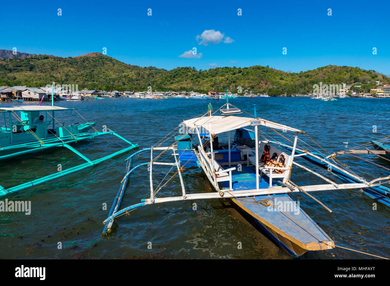 Coron Palawan Philippines April 11, 2018 Boats in the port of Coron ...