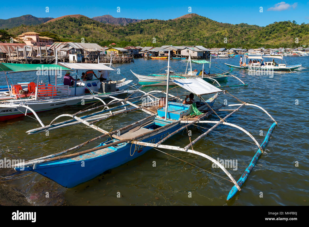 Coron Palawan Philippines April 11, 2018 Boats in the port of Coron ...