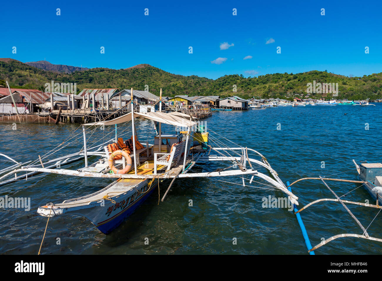 Coron Palawan Philippines April 11, 2018 Boats in the port of Coron ...