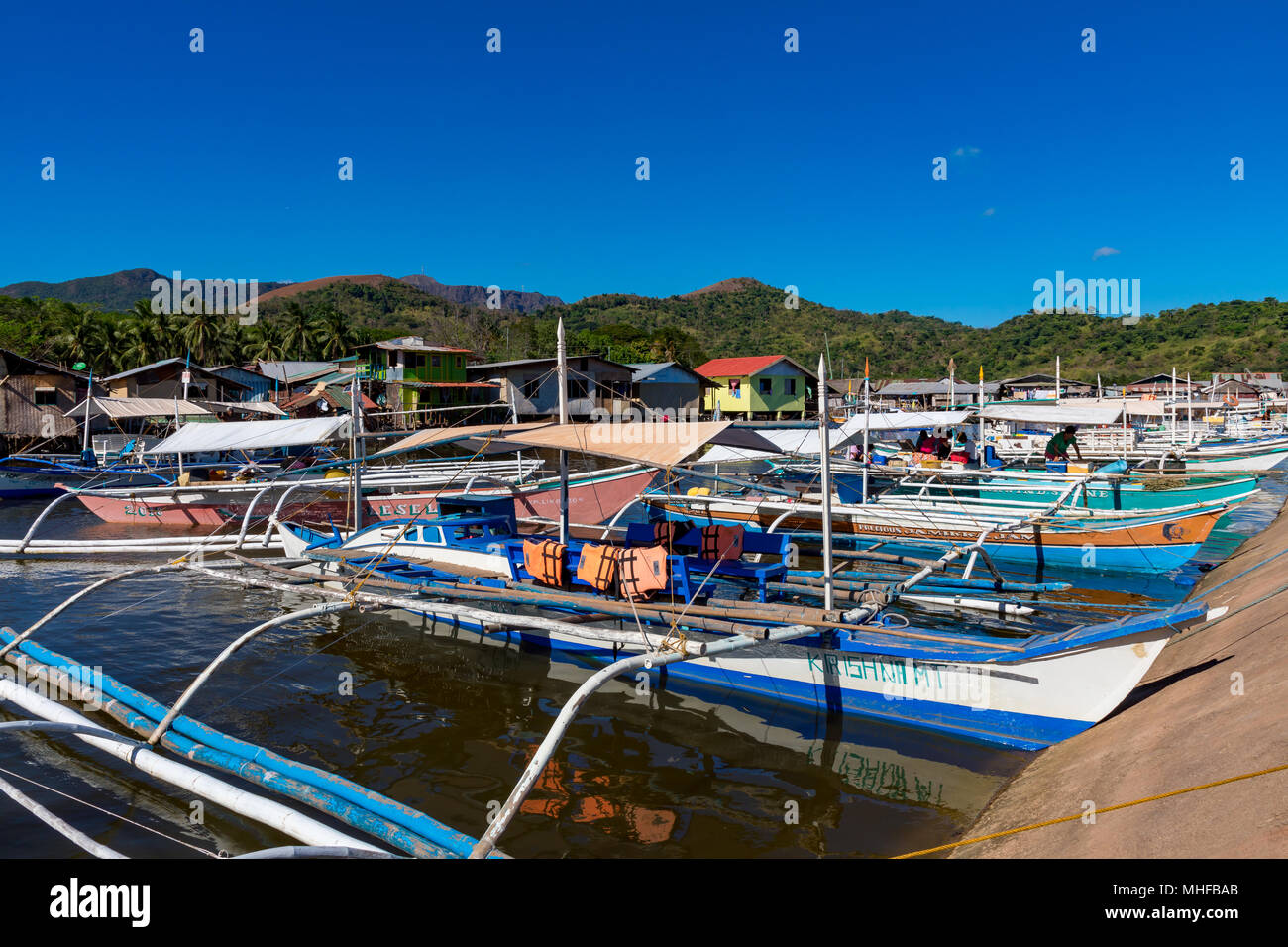 Coron Palawan Philippines April 11, 2018 Boats in the port of Coron ...