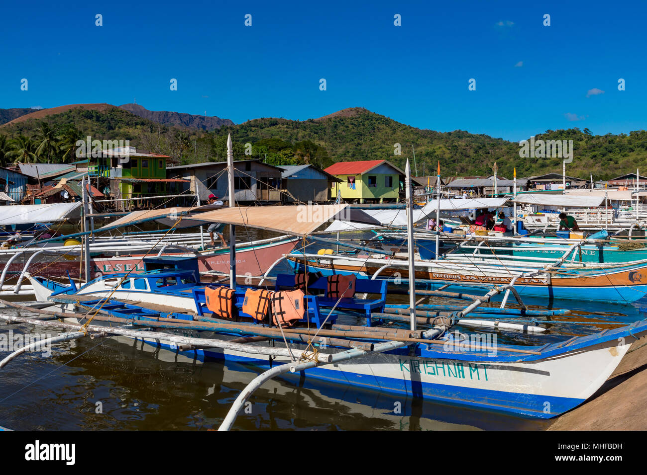 Coron Palawan Philippines April 11, 2018 Boats in the port of Coron ...