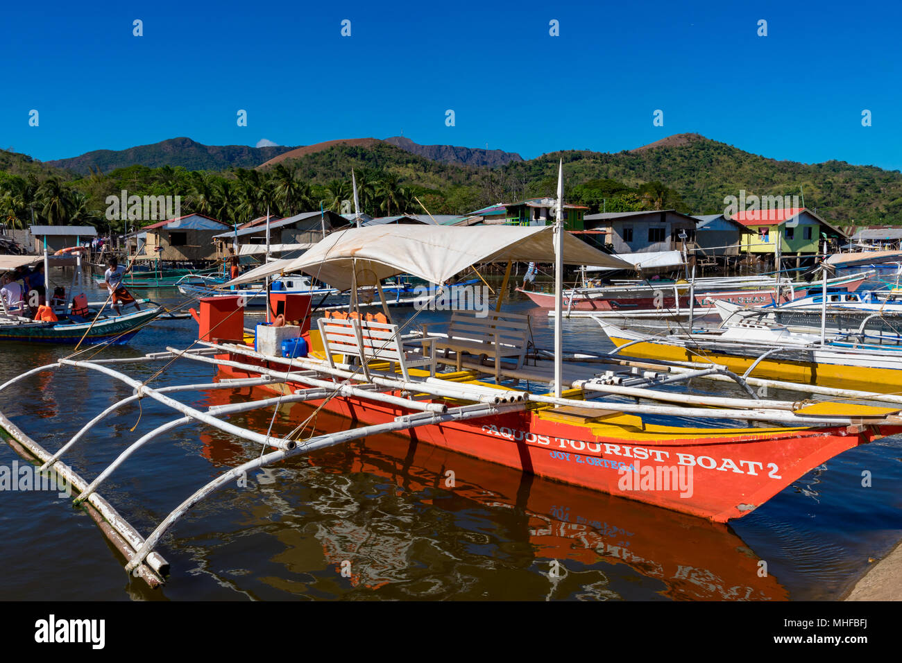 Coron Palawan Philippines April 11, 2018 Boats in the port of Coron ...