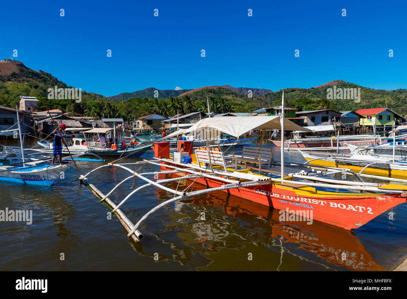 Coron Palawan Philippines April 11, 2018 Boats in the port of Coron ...