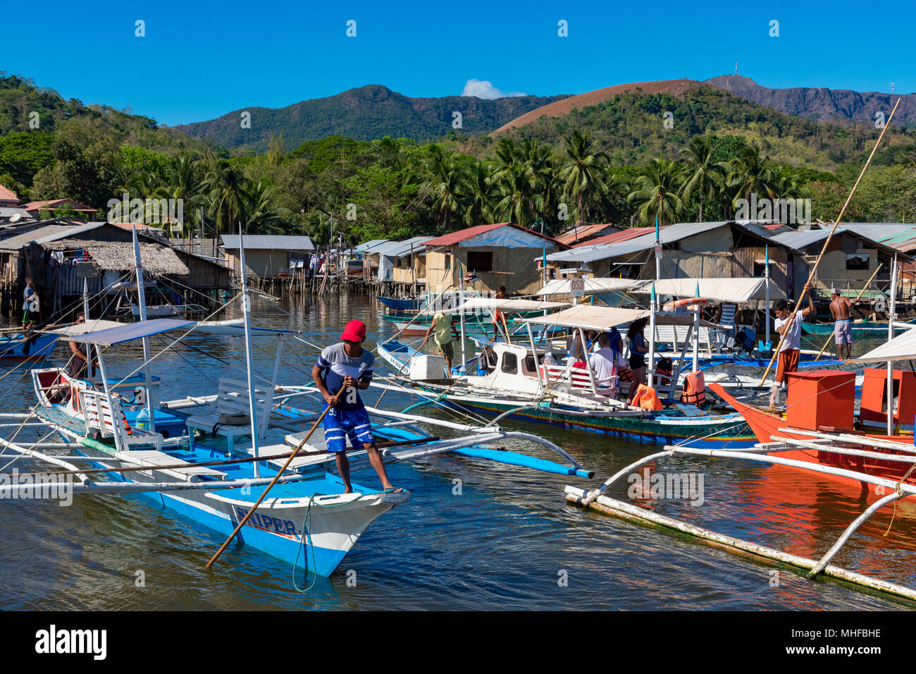 Coron Palawan Philippines April 11, 2018 Boats in the port of Coron ...