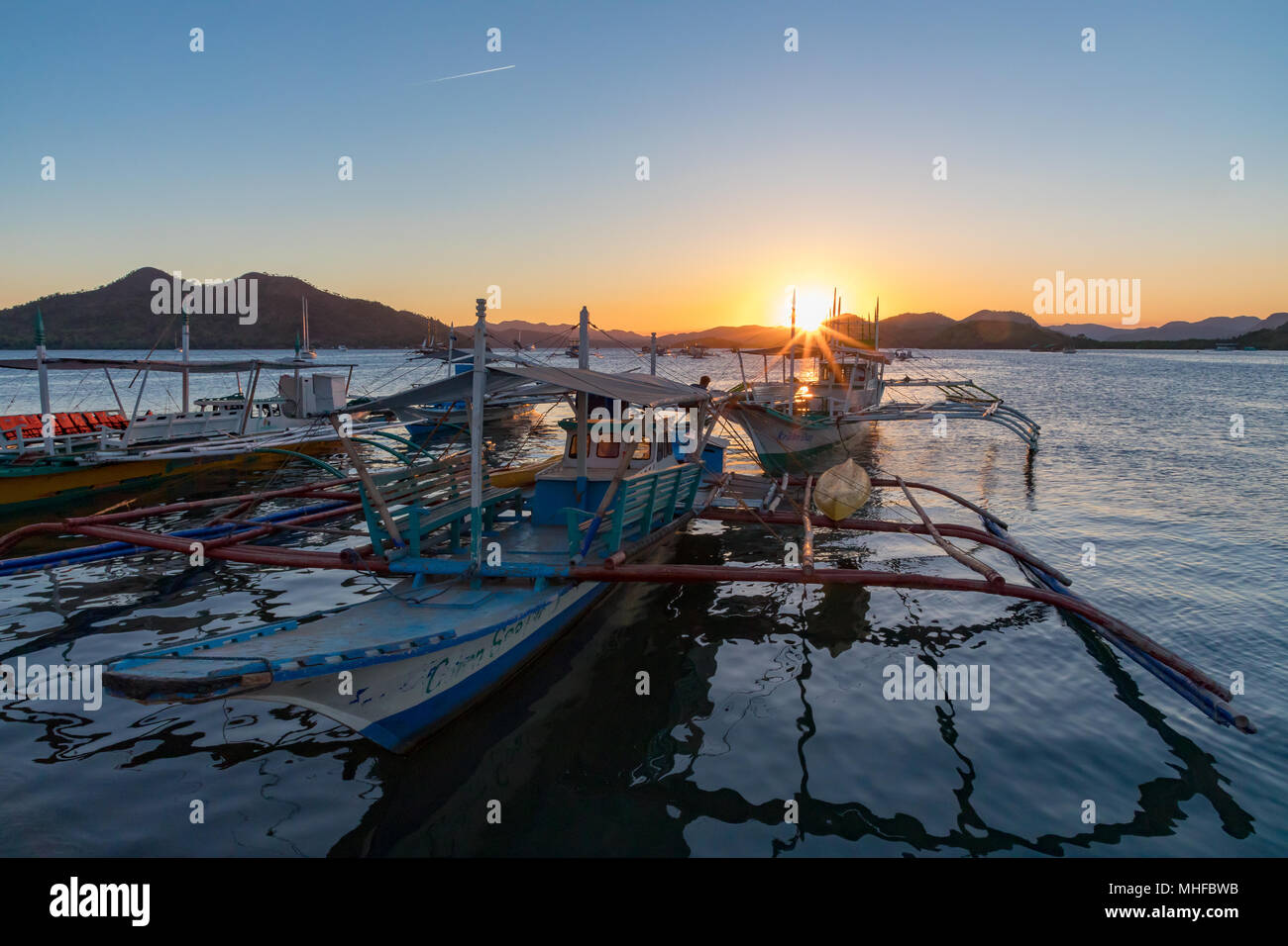 Coron Palawan Philippines April 11, 2018 Boats in the port of Coron ...