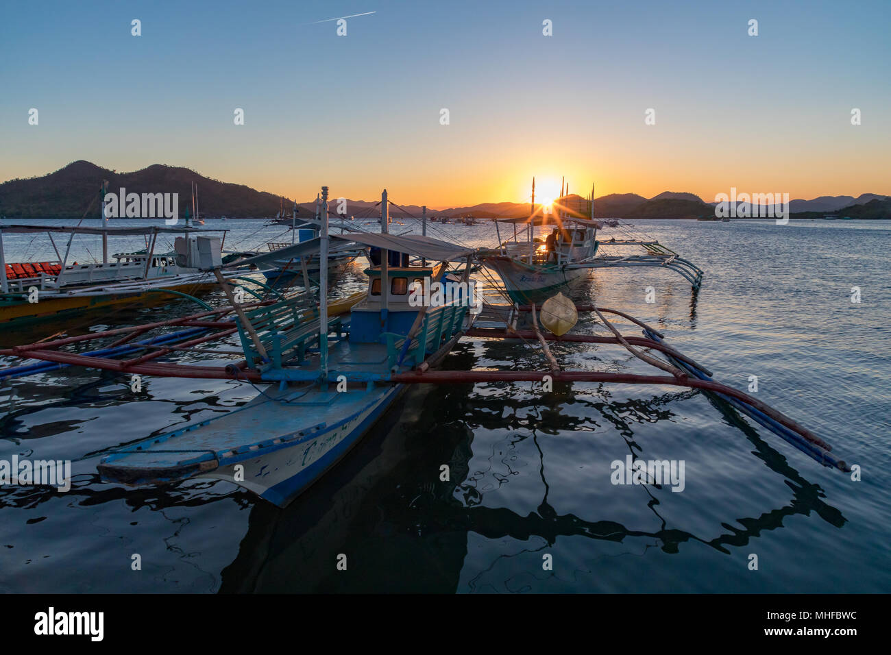 Coron Palawan Philippines April 11, 2018 Boats in the port of Coron ...