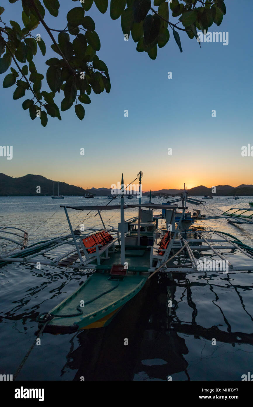 Coron Palawan Philippines April 11, 2018 Boats in the port of Coron ...