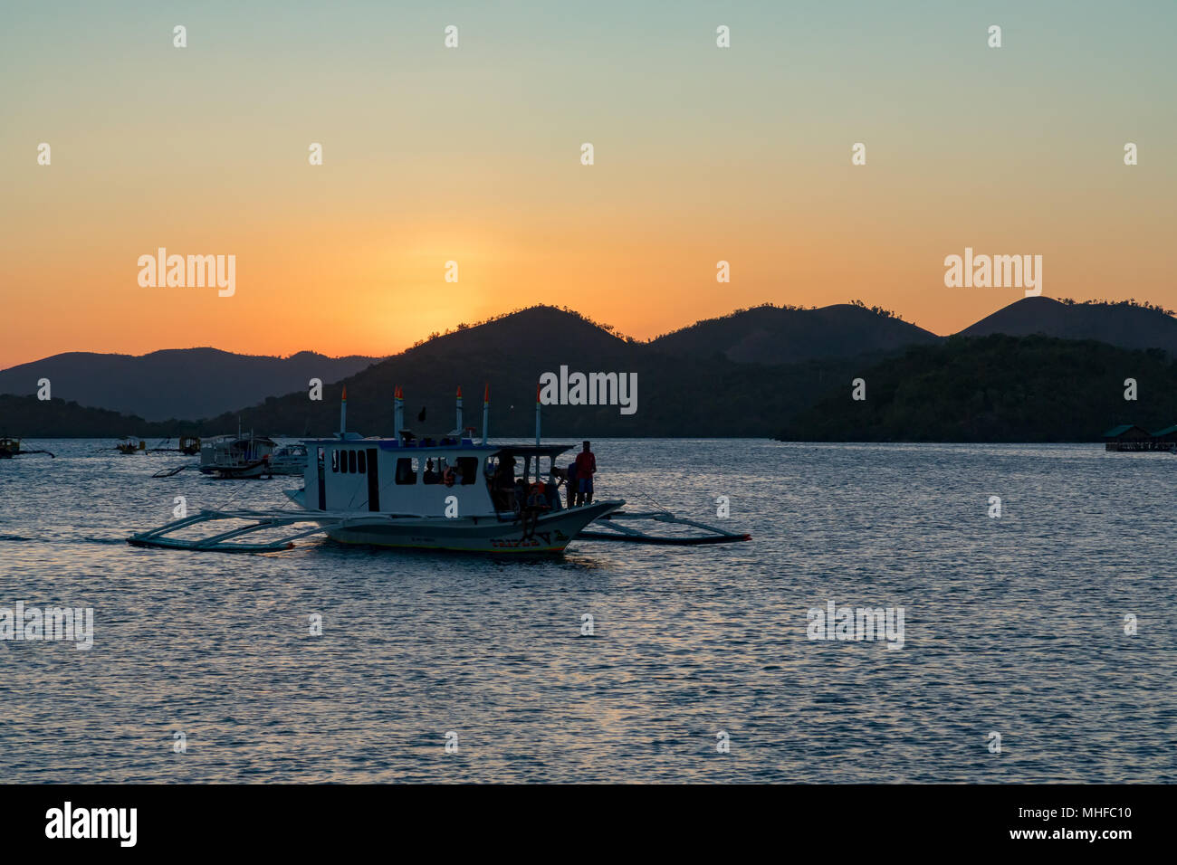 Coron Palawan Philippines April 11, 2018 Boats in the port of Coron ...