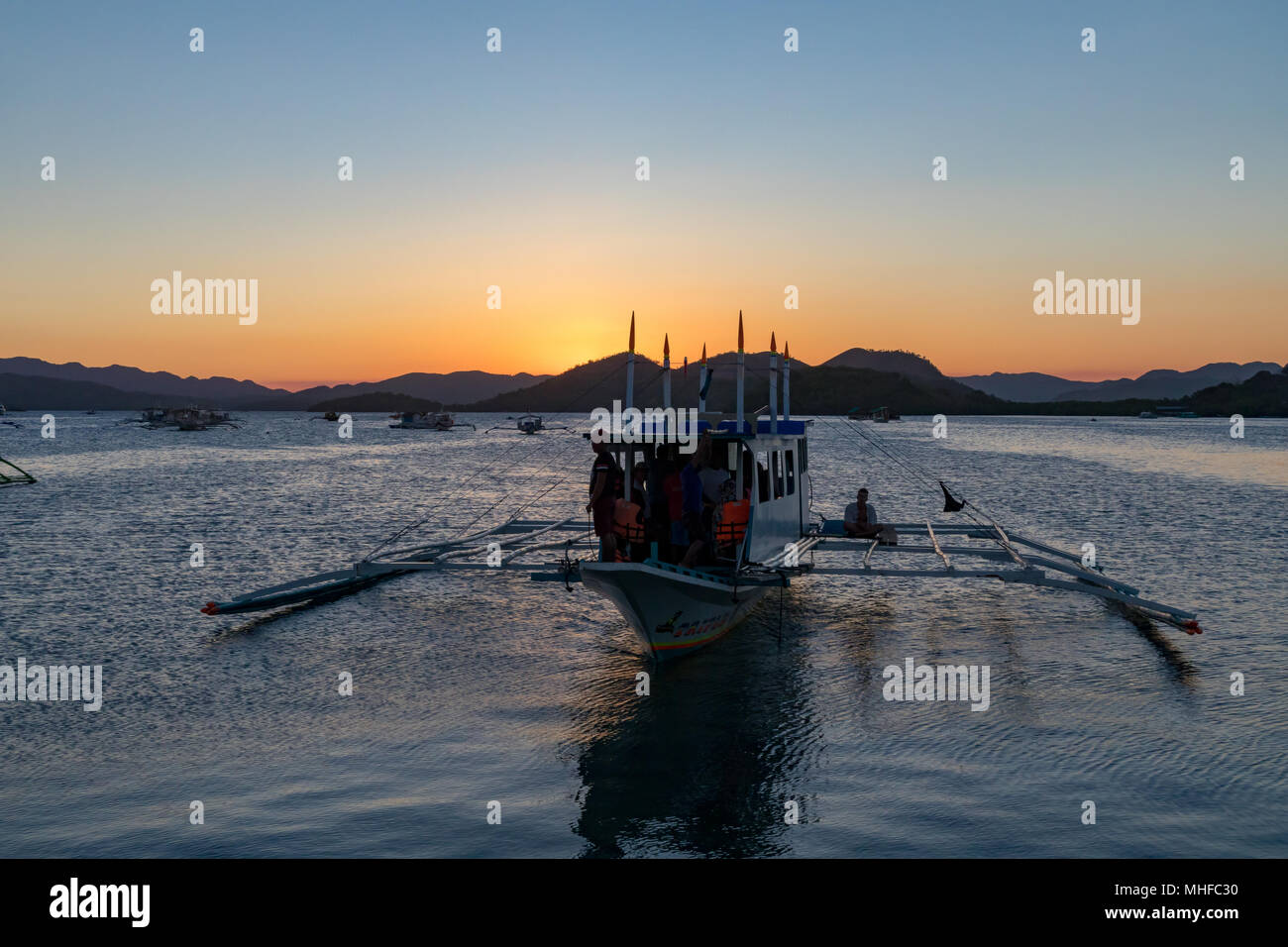 Coron Palawan Philippines April 11, 2018 Boats in the port of Coron ...