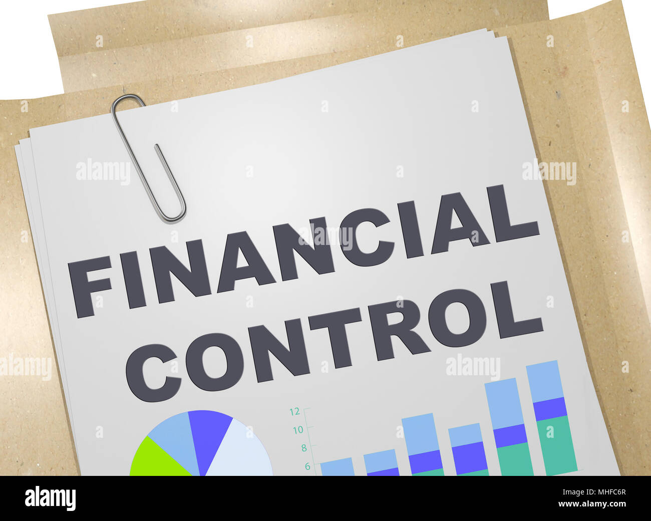 3D illustration of FINANCIAL CONTROL title on business document Stock ...
